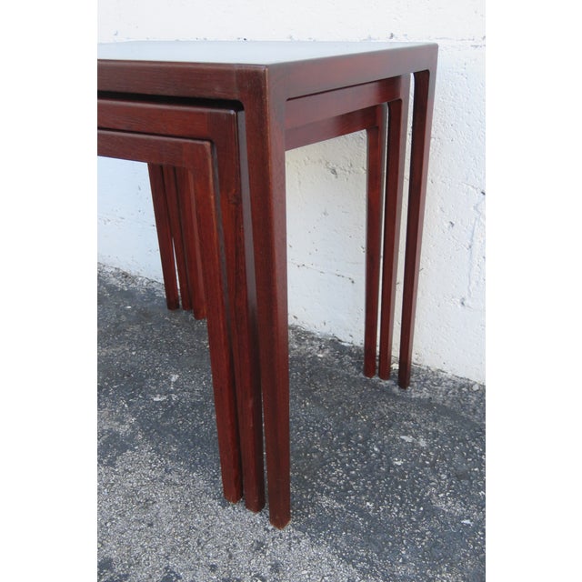 Mid Century Danish Modern Teak Wood Set of Three Nesting Tables | Chairish