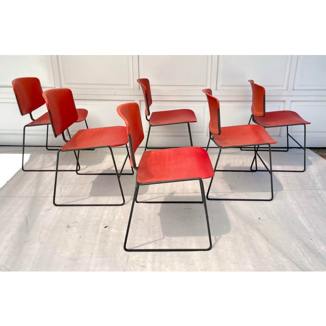 Set of 6 Vintage Steelcase Max-Stacker Red Stackable Modern Chairs ...