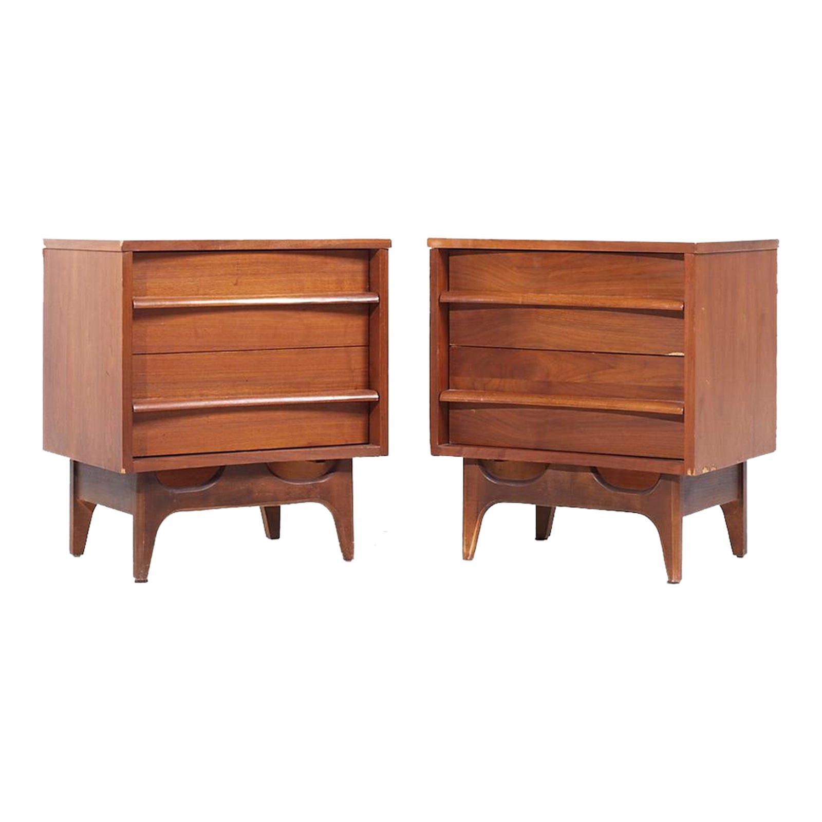 Young Manufacturing Mid Century Walnut Curved Front Nightstands - Pair ...