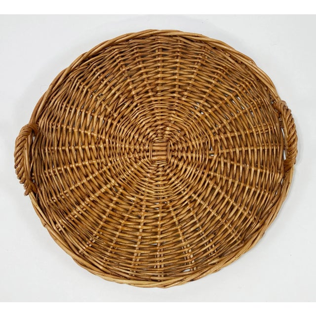 Vintage Woven Rattan Round Tray With Handles | Chairish
