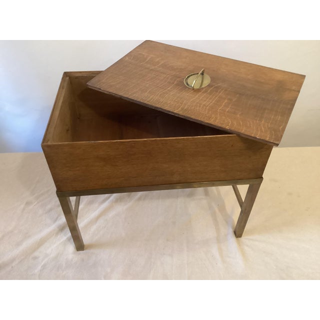 Vintage Campaign Style Oak Box on Stand | Chairish