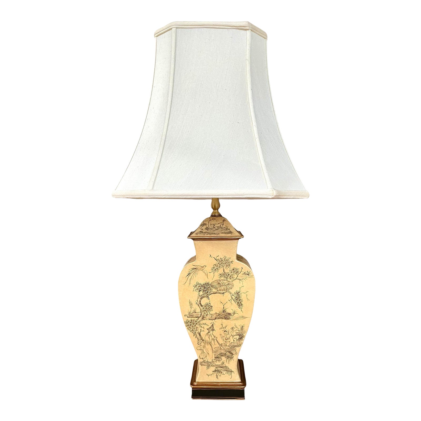 Vintage Chinoiserie Painted Metal Table Lamp | Chairish