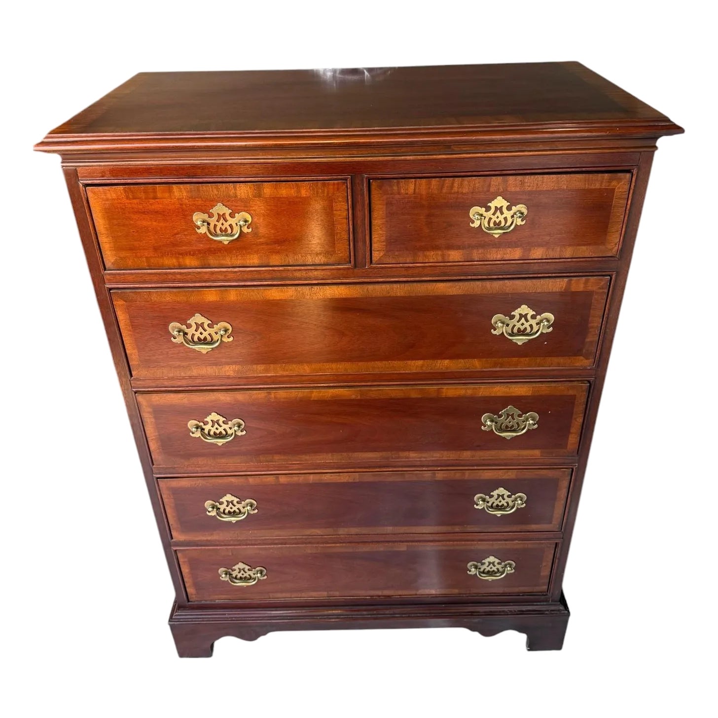 Dixie Chippendale Banded Mahogany Chest of Six Drawers | Chairish