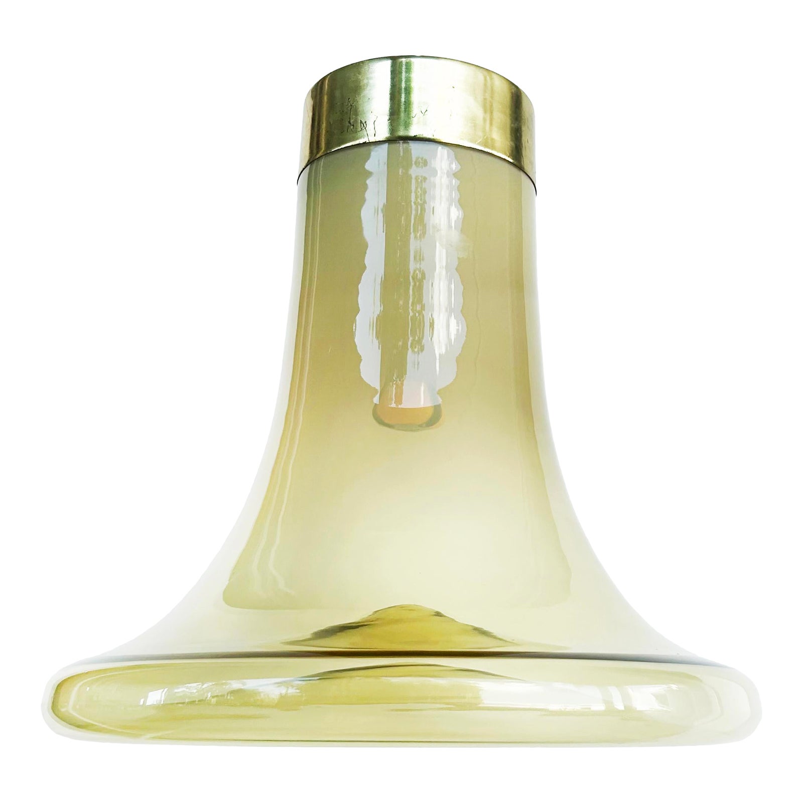 Murano Style Mid-Century Brass, Glass Bell Shaped Pendant Light Fixture ...
