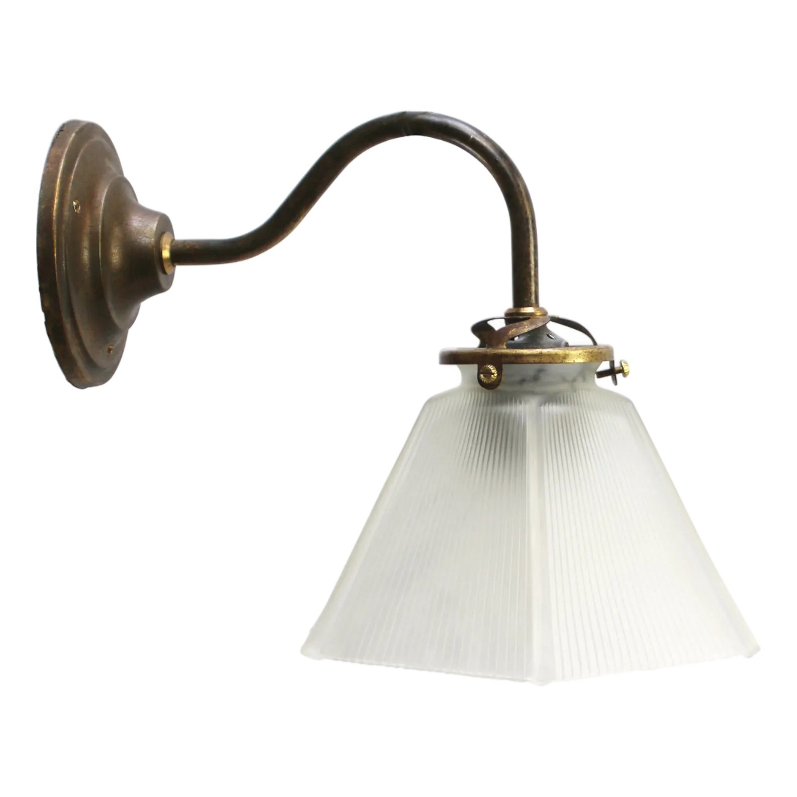 English Square Frosted Reeded Glass and Brass Wall Sconce | Chairish