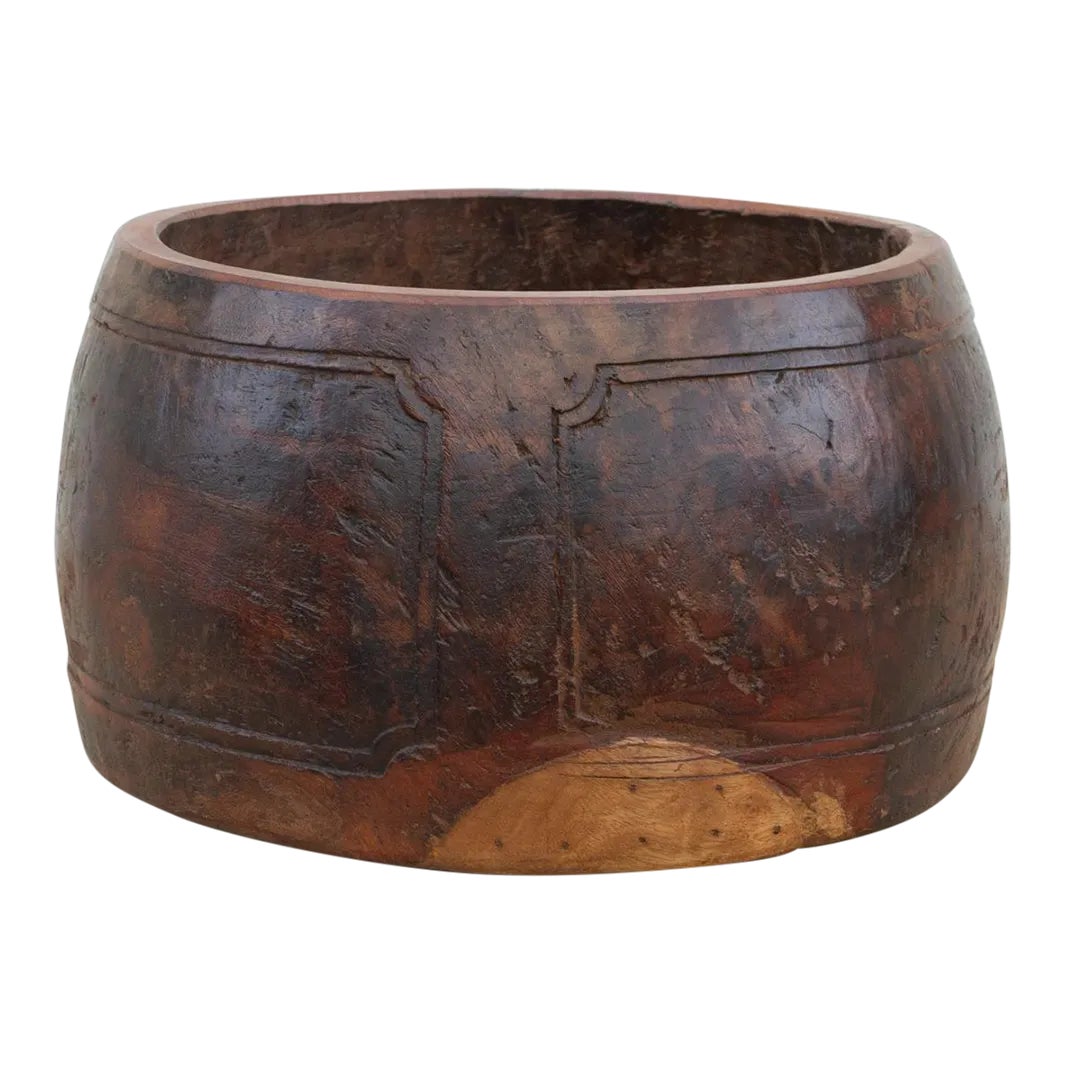 Drum Vintage Textured Naga Rice Bowl | Chairish