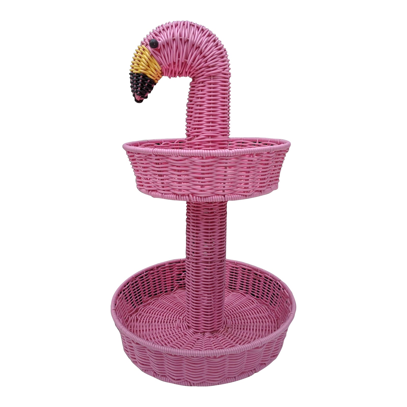 Pink Flamingo Resin Wicker 2 Tier Serving Stand | Chairish