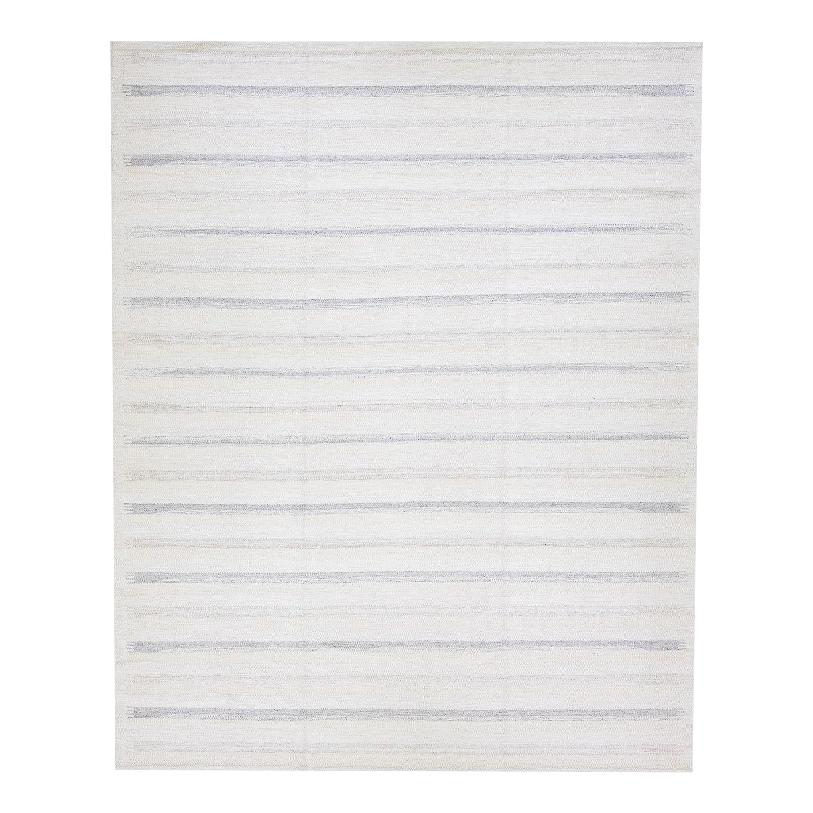 Modern Swedish Style Handmade Beige and Gray Wool Rug With Striped ...