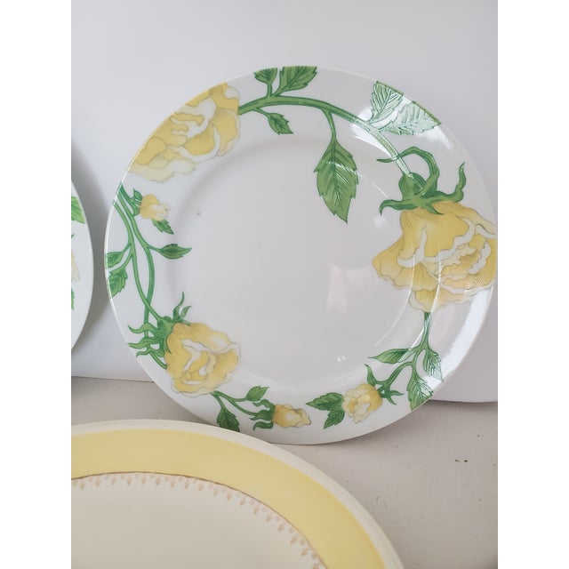 Vintage Fitz and Floyd Yellow Floral Plates With Petite Platter Set- 5 ...