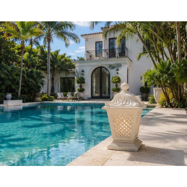 Vintage Palm Beach Regency Pier-Top Cast Stone Garden Lantern | Chairish
