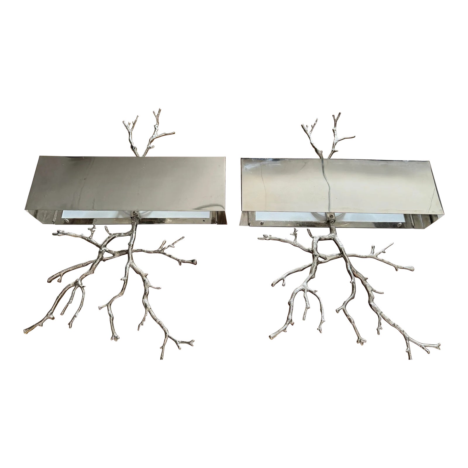 Branch Shaped Stainless Steel Sconces, Pair | Chairish