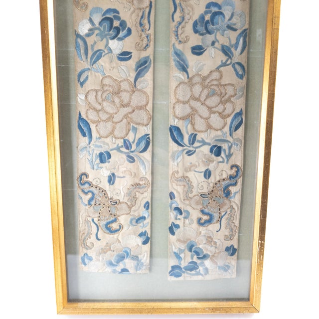 19th or 20th Century Chinese Silk Embroidered Textiles in Shadow Box ...