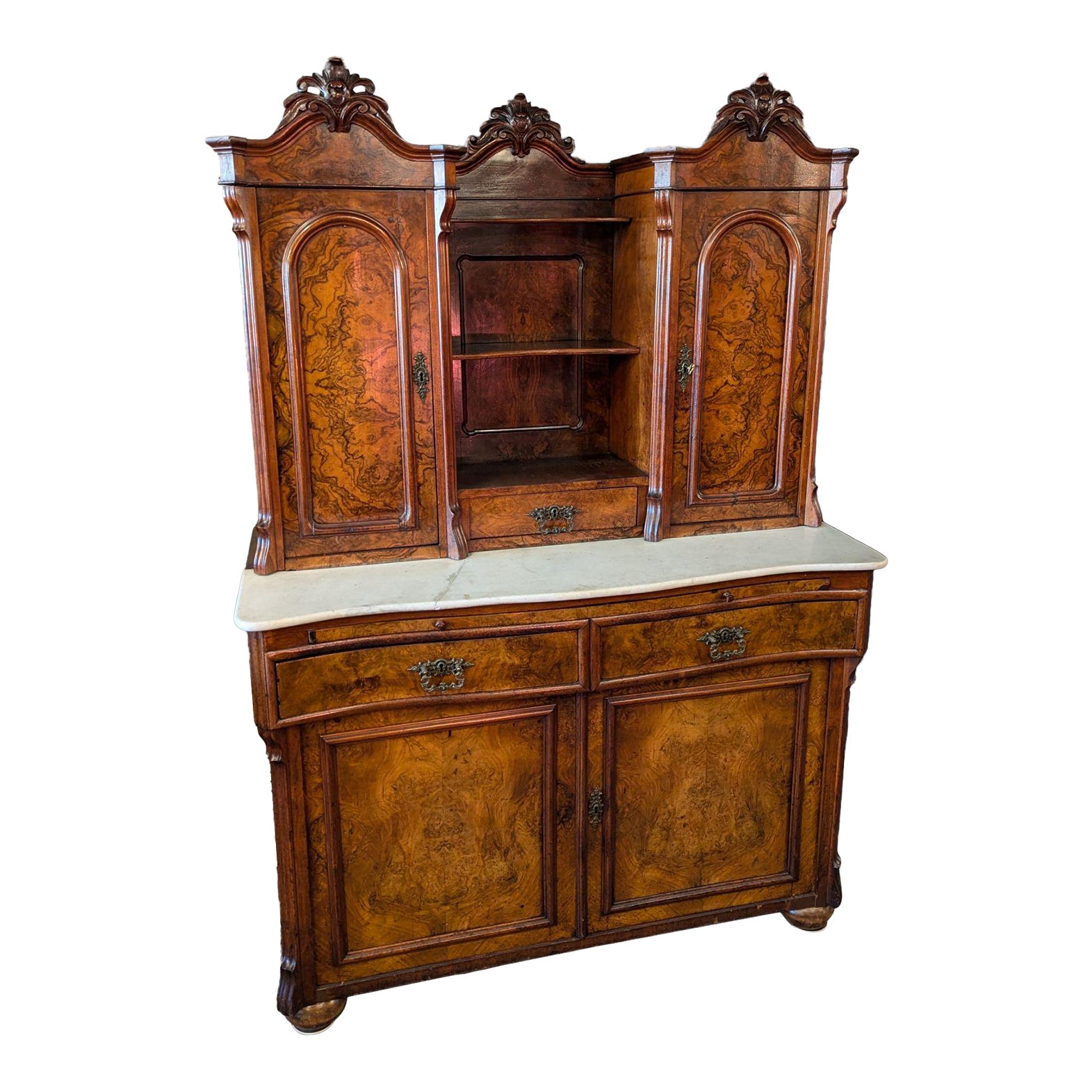 Early 19th Century Early Victorian Burlwood Sideboard Server | Chairish