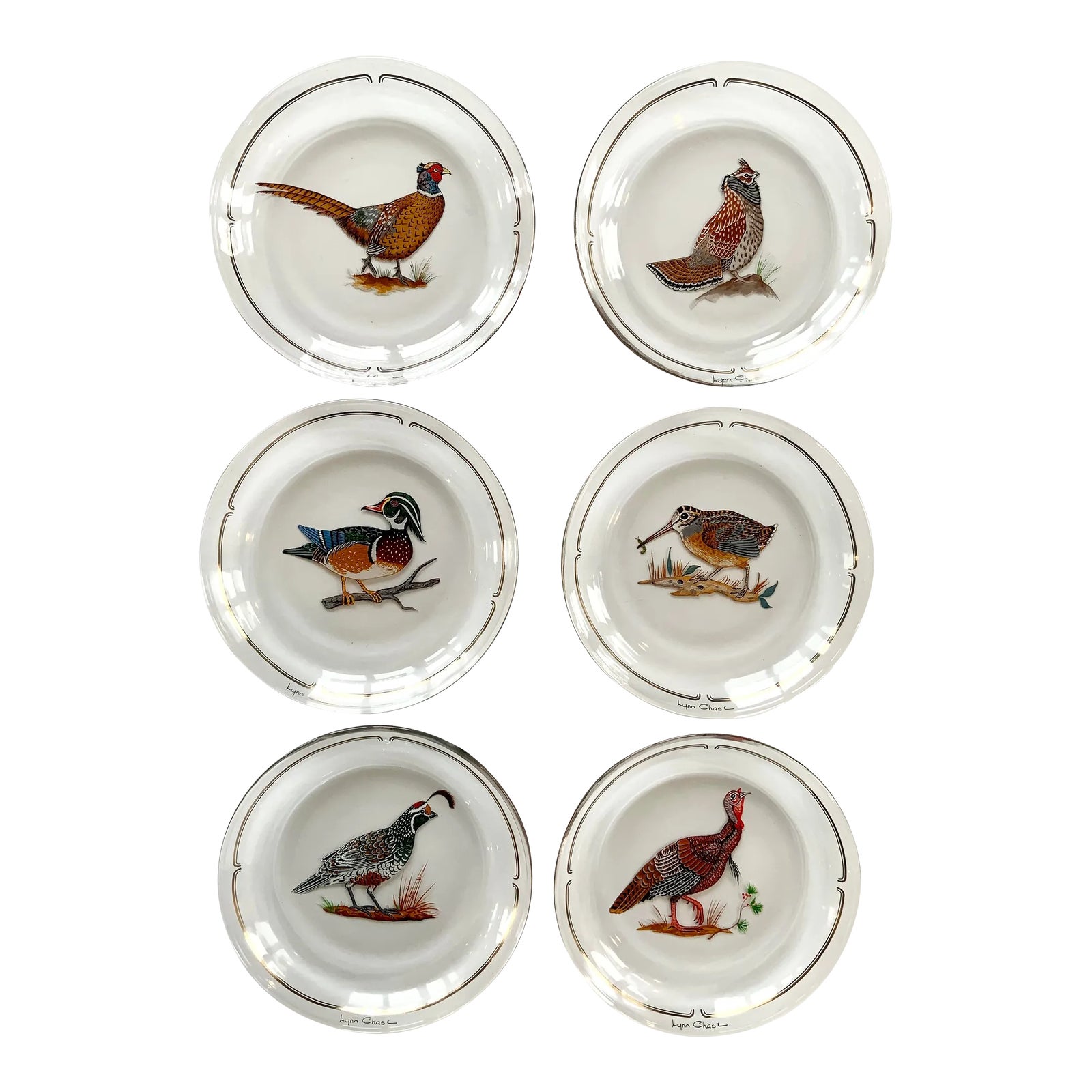 Late 20th Century Winter Game Birds Red Glassware Canapé Plates by Lynn ...