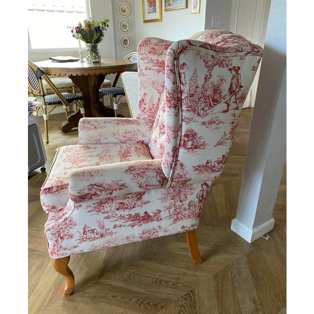 1950's Toile Wingback Chair | Chairish