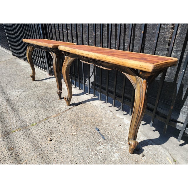 1980s Two Vintage Oak Wood Console Tables | Chairish