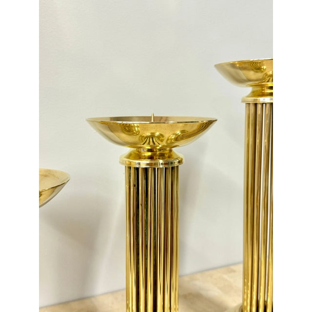 Vintage Brass Pedestal Pillar Candle Holders - Set of 3 | Chairish