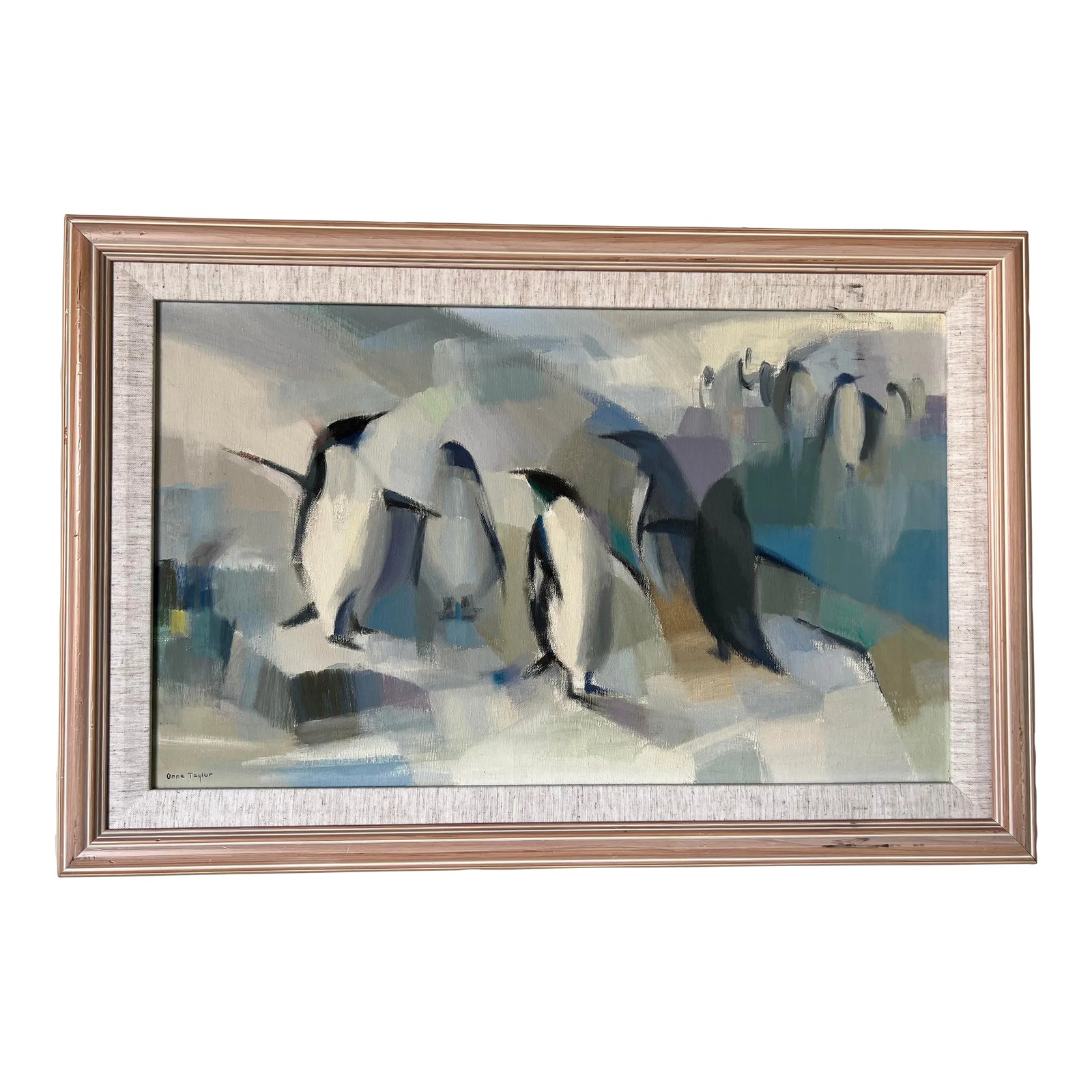 70's Anne Taylor Impressionist Pinguins Landscape Oil on Canvas ...