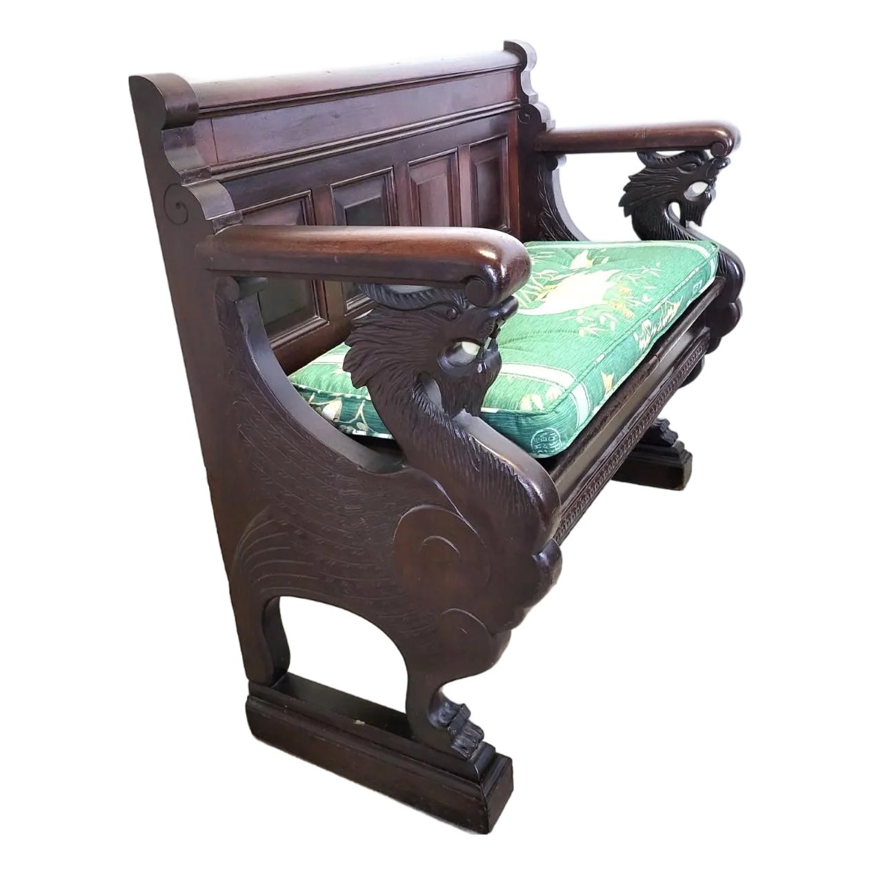 Antique Griffin Carved Mahogany Storage Hall Bench, Late Victorian Gothic Revival | Chairish