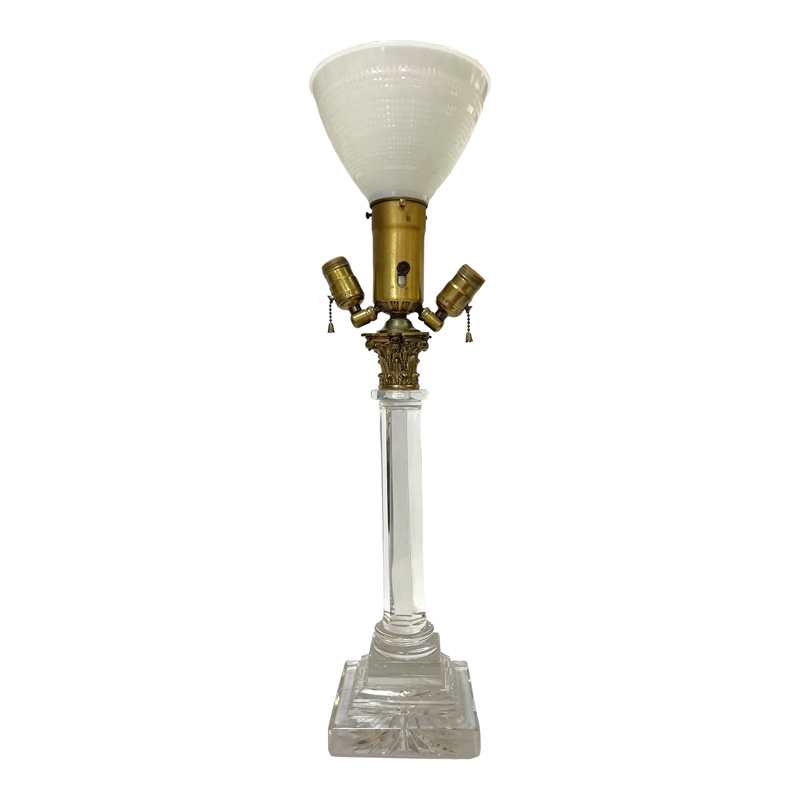 Antique Hollywood Regency Lead Crystal, Brass and Milk Glass Converted ...