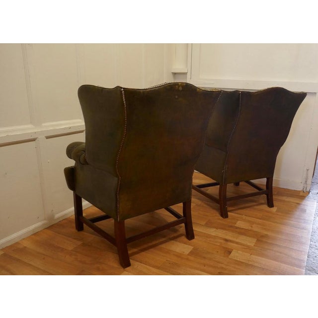 Gentleman's Wing Back Chesterfield Library Chairs in Leather, 1900, Set ...