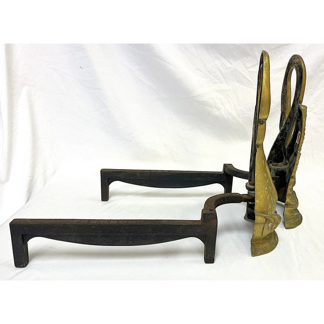 Antique Paul Poiret Style Art Deco Brass Swan Andirons by Bennett- a ...