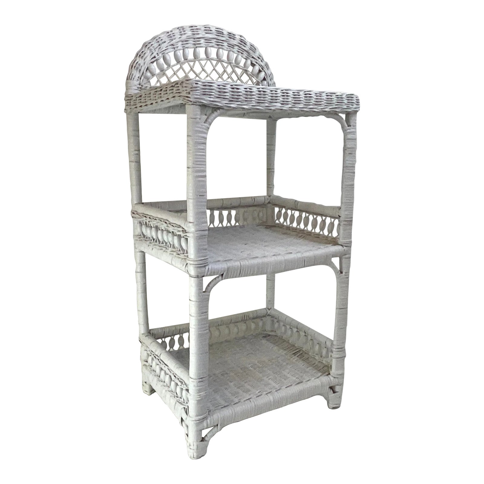 Mid-Century Boho Chic Wicker Bookcase Style Floor Shelf With Wood Bead ...