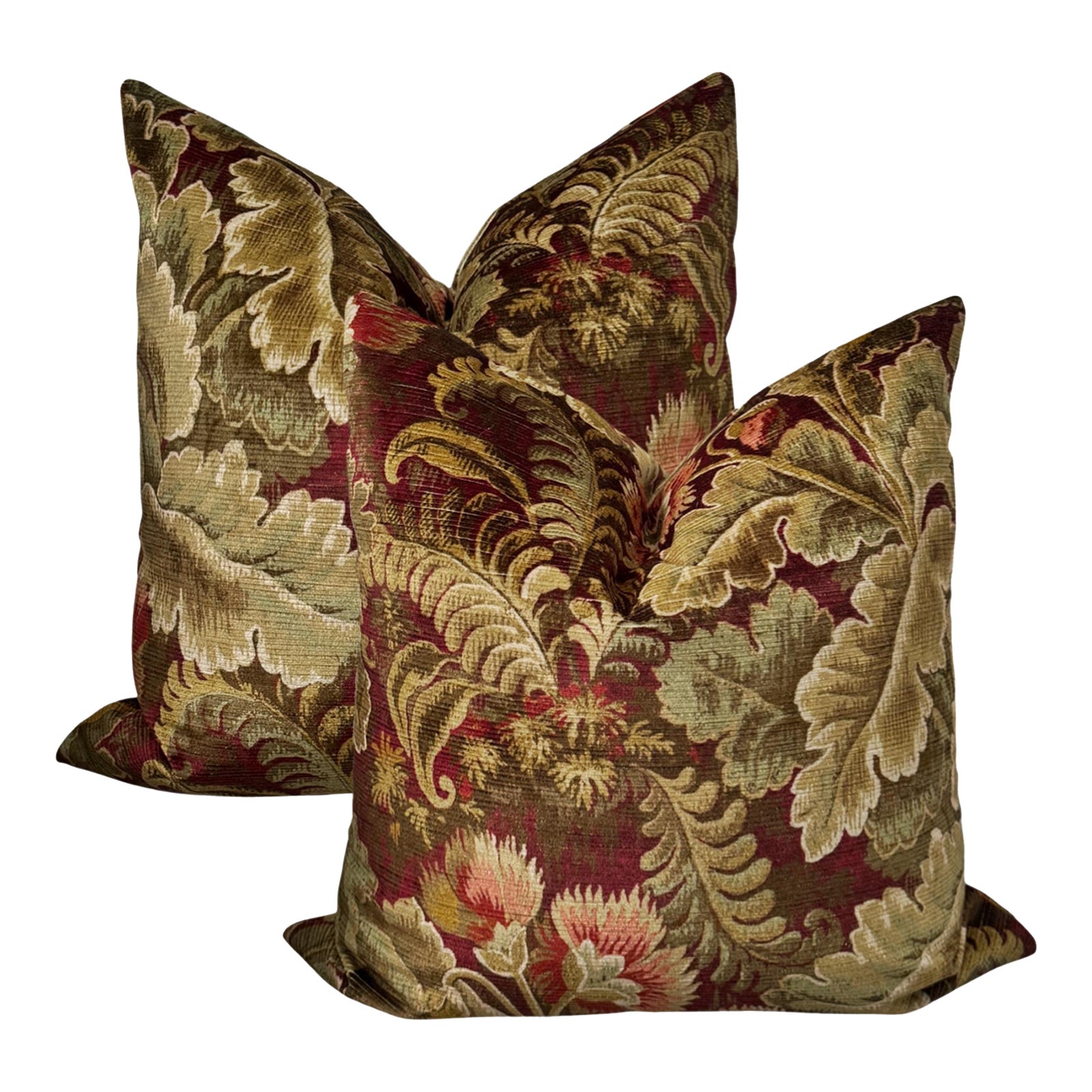 Chelsea Velvet Plum and Rhubarb Pillows - A Pair | Chairish