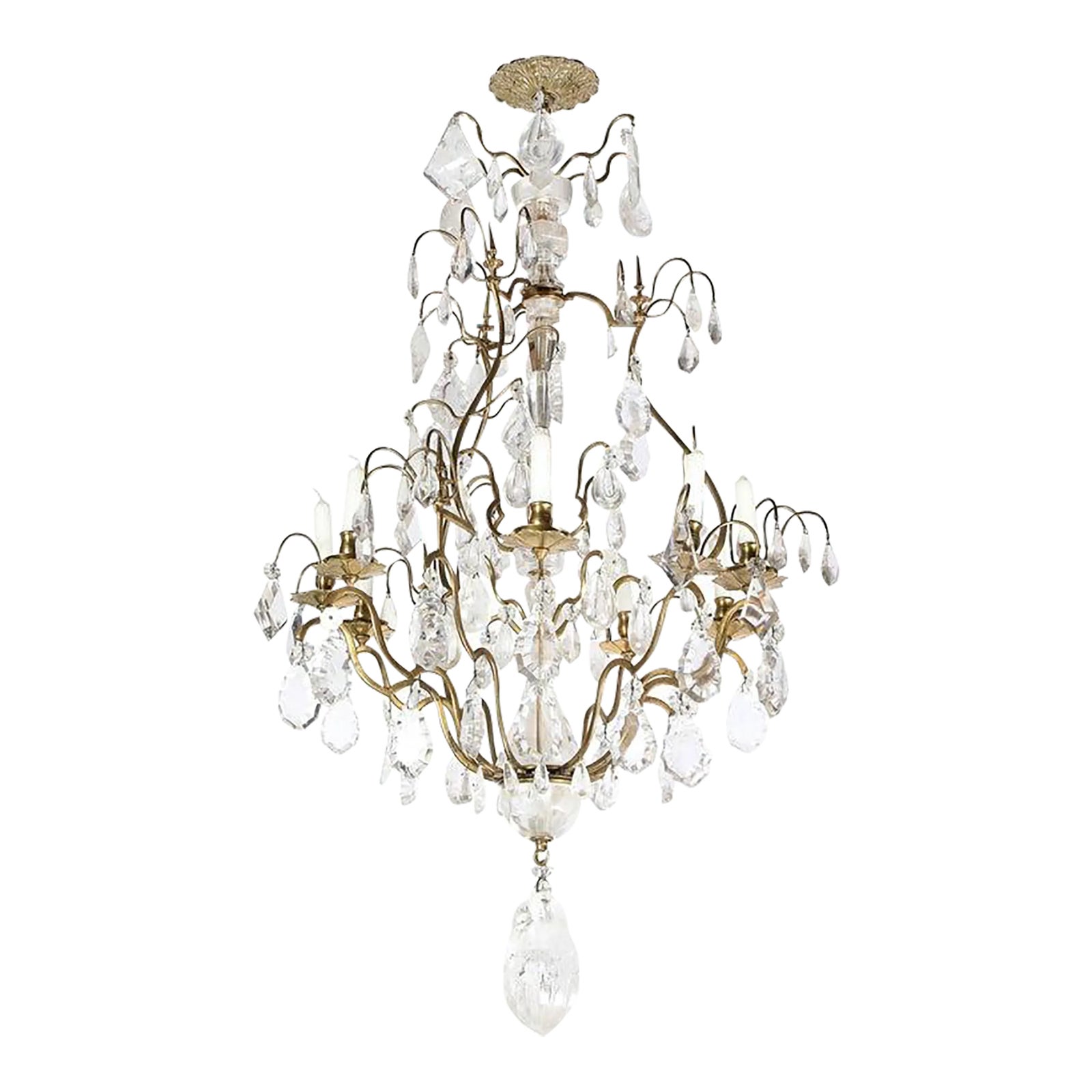 Early 19th Century Louis XV Nine-Arm Rock Crystal and Bronze Sculptural ...