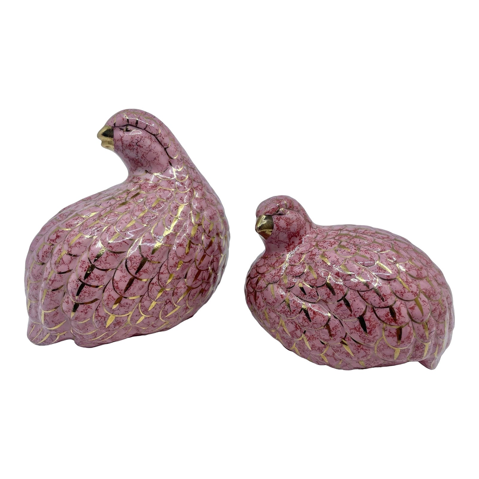 Vintage Pink and Gold Leaf Quail Birds Statues- a Pair | Chairish