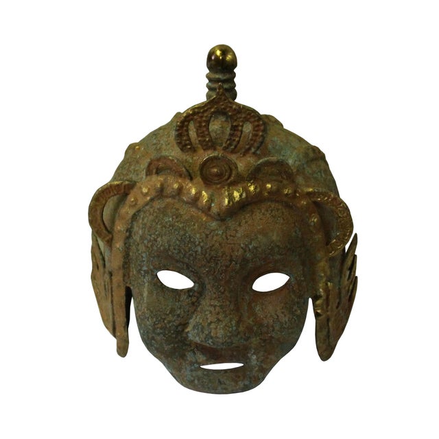 Chinese Oriental Green Bronze-Ware Mask Shape Home Decor Display | Chairish