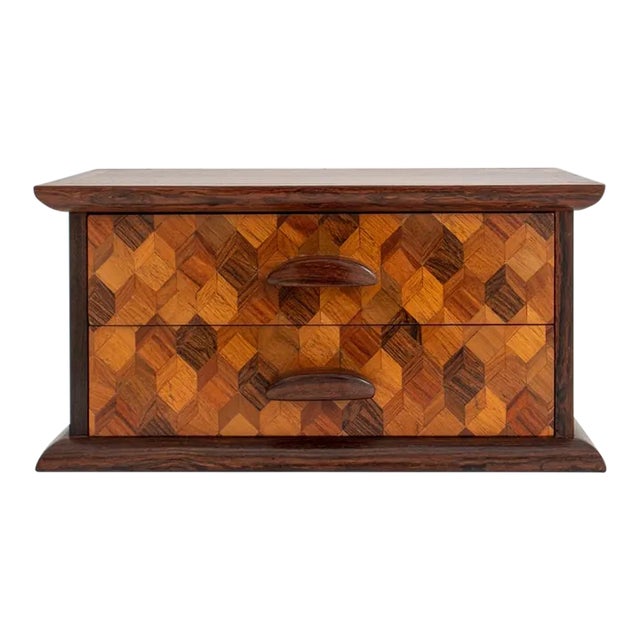 Decorative Two-Drawer Wooden Box With Marquetry | Chairish