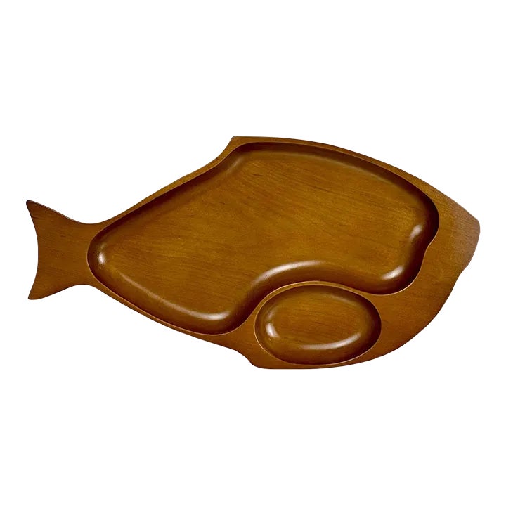 Mid-Century Atomic Sculptural Wood Fish Serving Centerpiece Platter | Chairish
