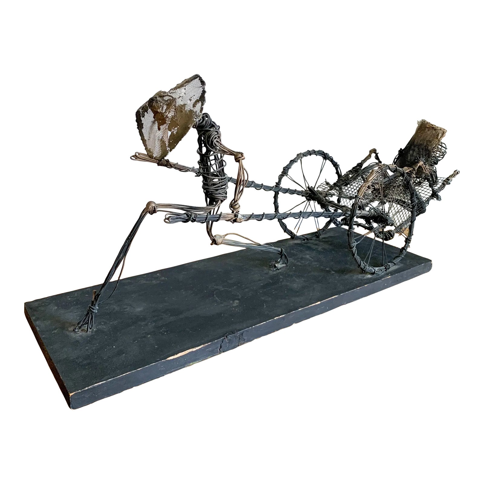 Mid 20th Century Vintage Paco Valle Style Brutalist Mid Century Wire Art Sculpture Rickshaw ...