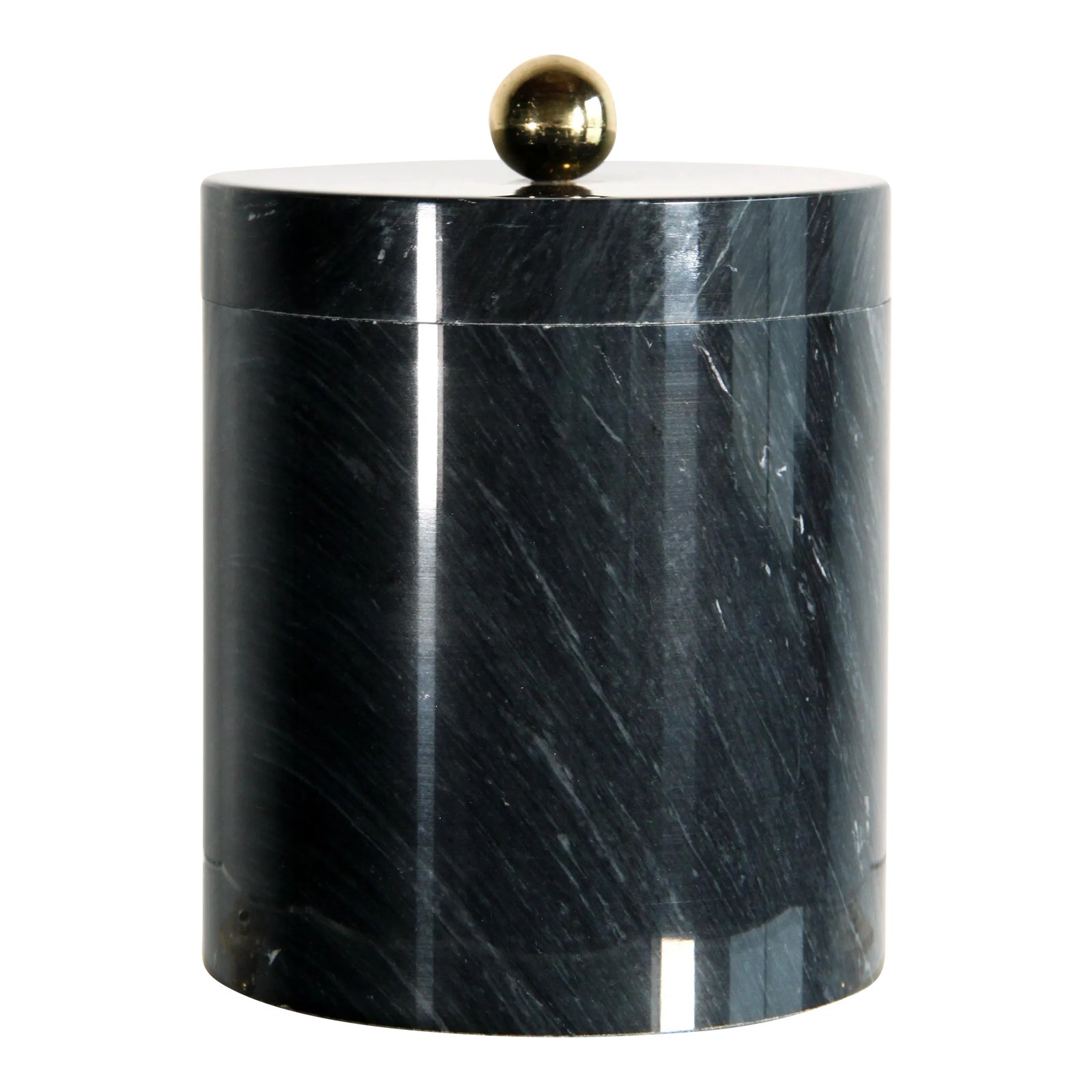 1980's Contemporary Solid Black Marble & Brass Ice Bucket | Chairish