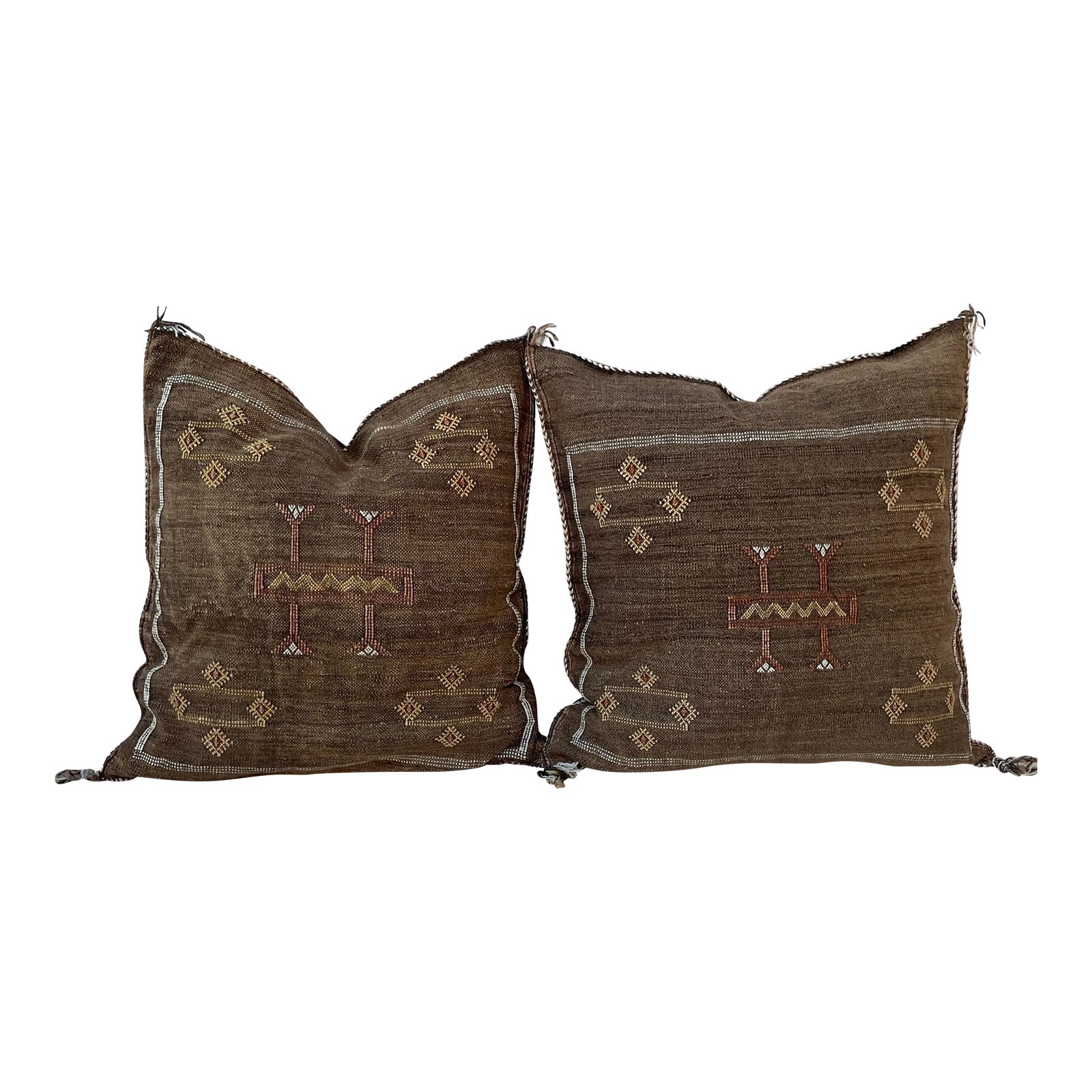 Early 21st Century Moroccan Brown Sabra Pillow Covers- a Pair | Chairish