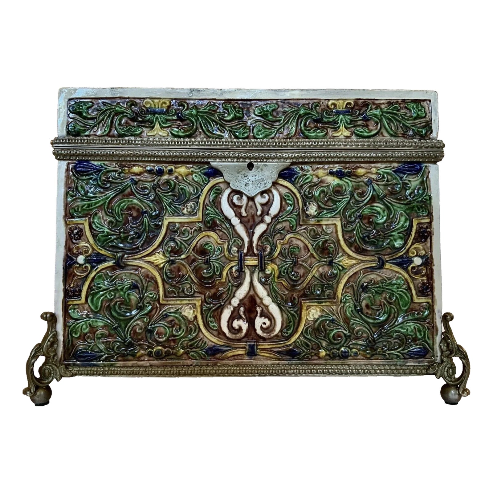 19th Century Majolica Nasrid Moorish Style Palissy Lidded Box Casket ...