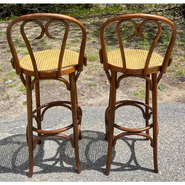 Pair Thonet Bentwood Stools With Caned Seats Mid Century Modern | Chairish