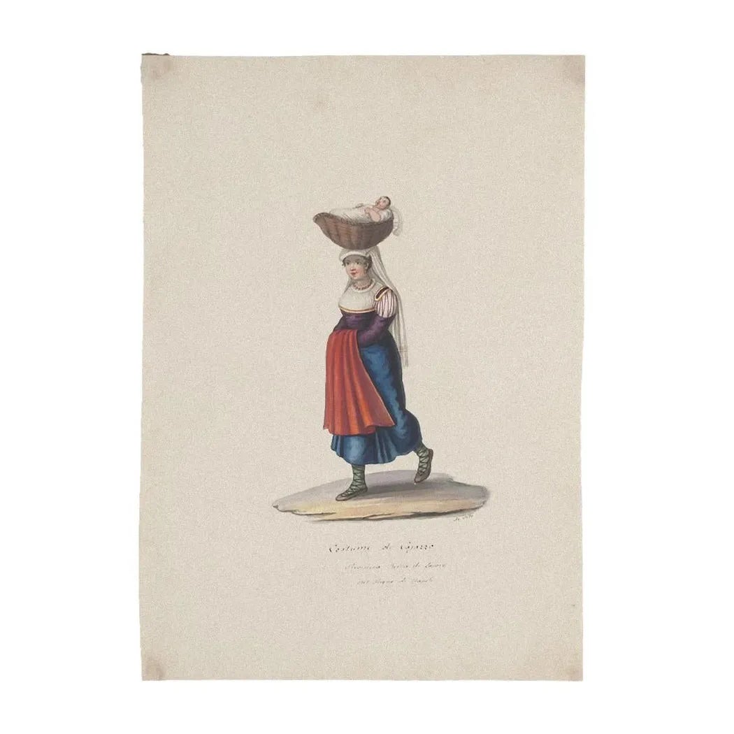 Michela De Vito, Costume of Cajazzo, Gouache, 19th Century | Chairish