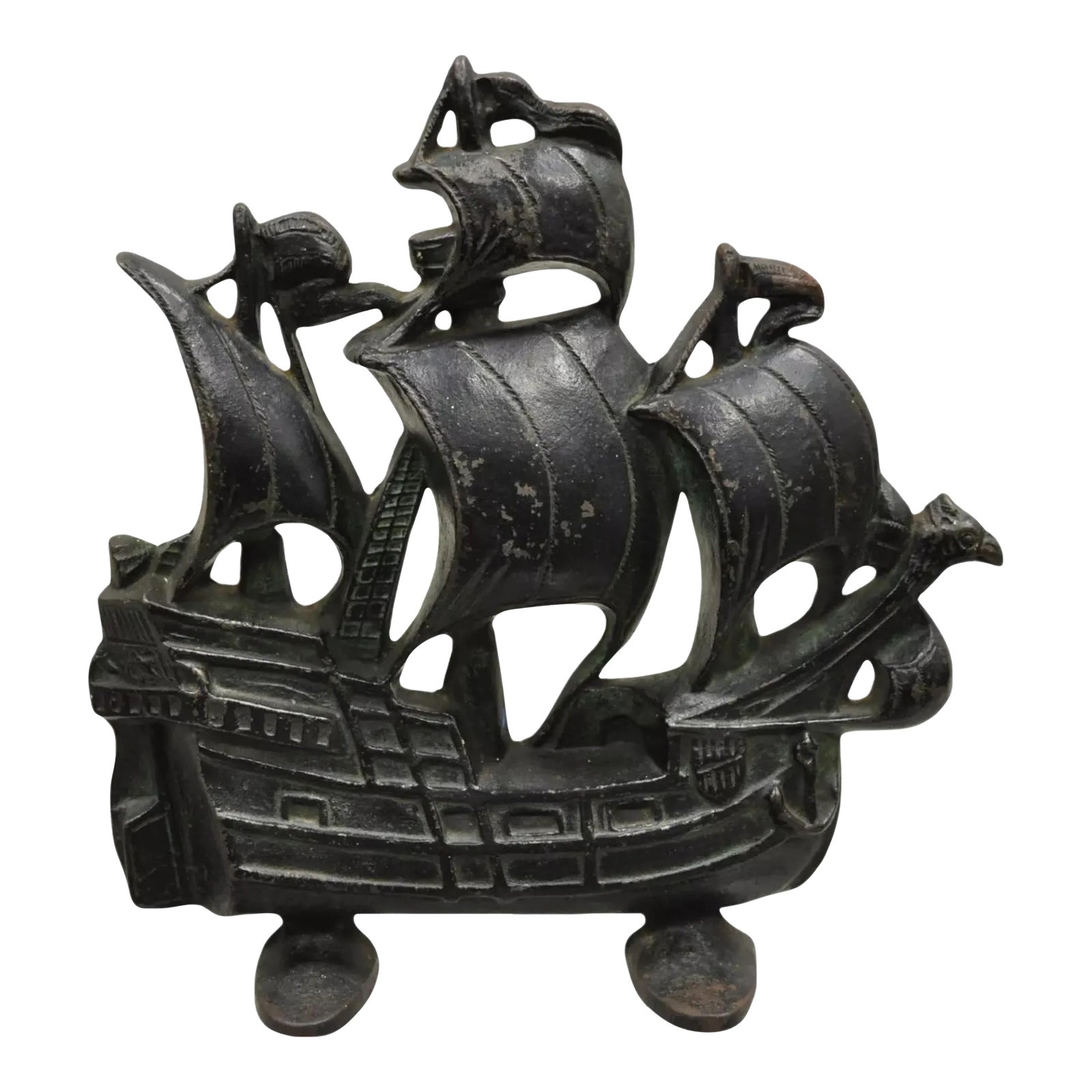 Victorian 1930 Creation Co Cast Iron Figural Painted Ship Boat Door ...