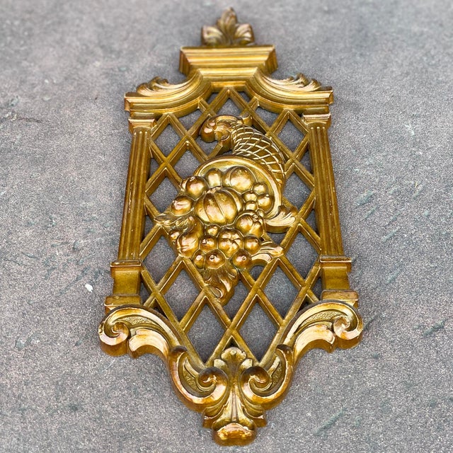 Vintage Molded Resin Wall Hanging “Cornucopia on Wooden Trellis” Syroco ...