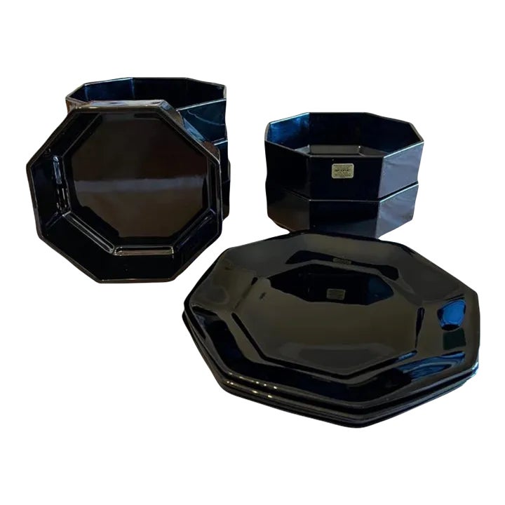 1980’s Arcoroc Octime Black Octagon Bowls and Plates Set- 10 Pieces ...