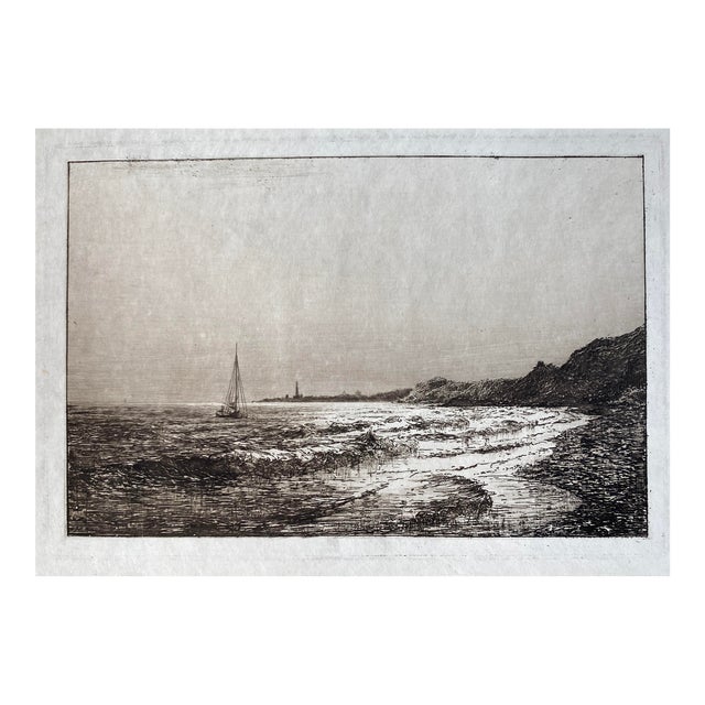 Antique Costal Nautical Scene Etching | Chairish