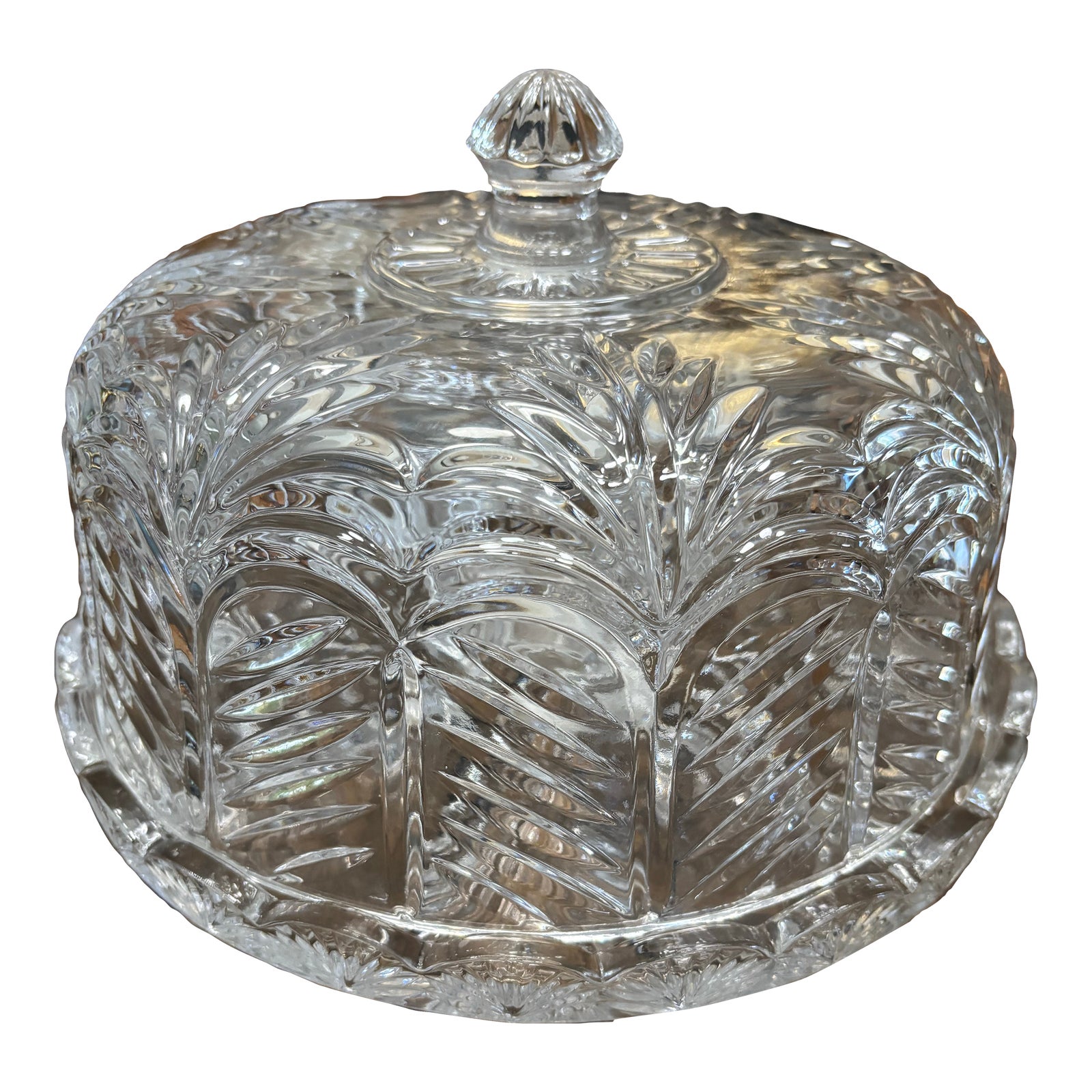 Heavy Vintage MCM Crystal Glass Chip and Dip Platter With Dome Cover ...