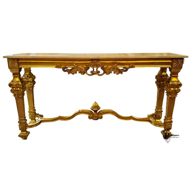 Vintage French Louis XIV Style Giltwood Marble Top Console Table | Chairish