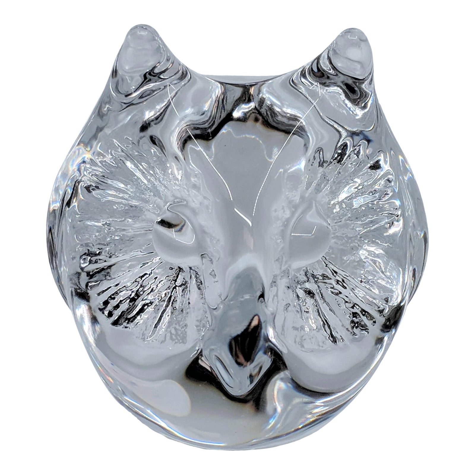 Daum of France Owl Head Glass Crystal Paperweight | Chairish