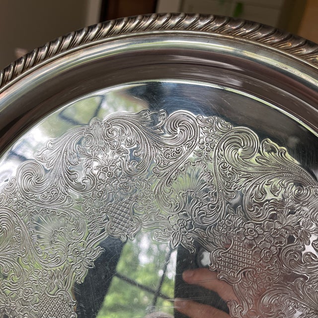 1970s Wm Rogers Round Silverplate Serving Tray | Chairish