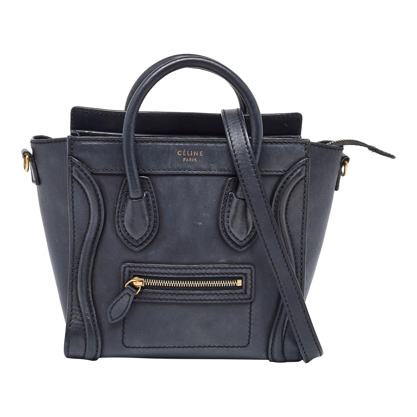 Celine Black Leather Nano Luggage Tote | Chairish