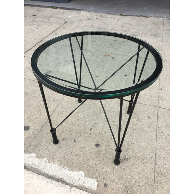 1970s Post Modern Glass Top Round Metal Side Table | Chairish