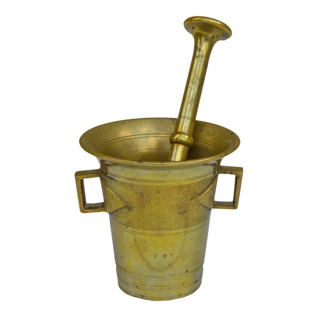 Antique Brass Mortar & Pestle | Chairish